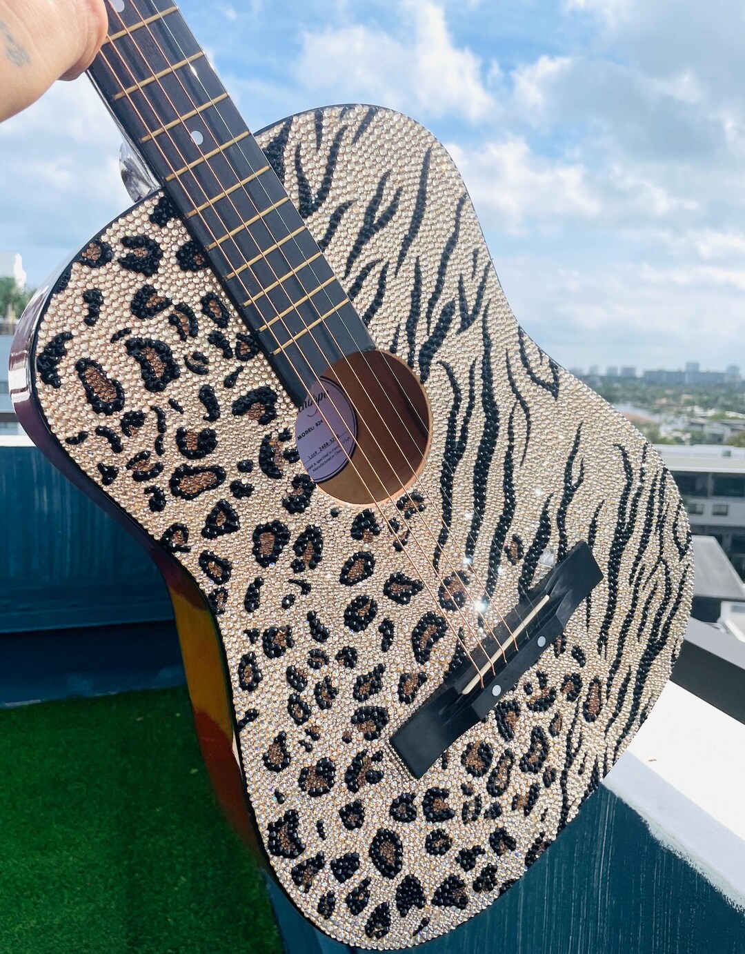 Animal Print Bling JR Guitar - Handmade Rhinestone Decorated Guitar ...