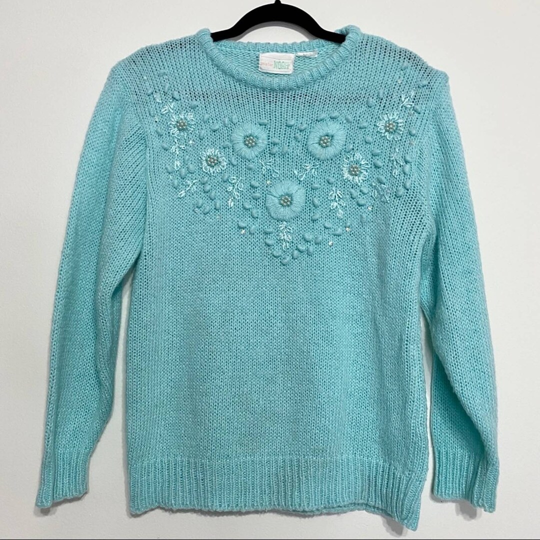 Buy Vintage Turquoise Embroidered Flowers Sweater Online in India - Etsy