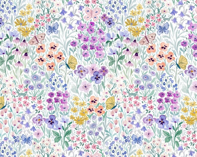 White Butterfly Field Quilt Cotton Fabric From Spring It on by Clara ...