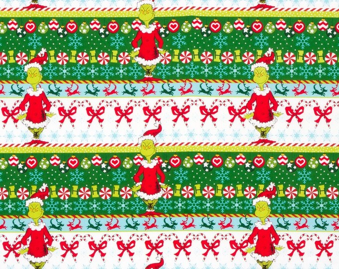How the Grinch Stole Christmas Border Stripe White Quilt Cotton Fabric ...
