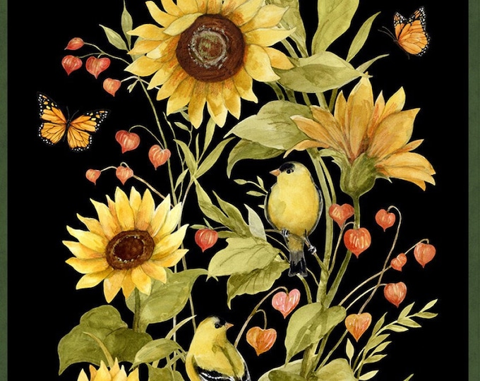 Sunflower Splendor Black Quilt Cotton Fabric Panel by Susan Winget for ...
