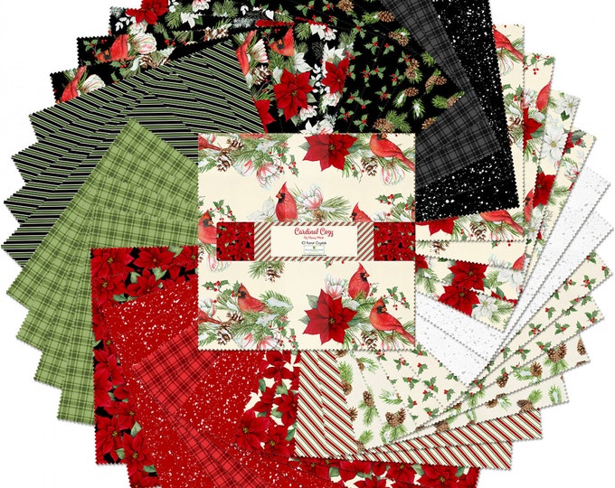 Cardinal Cozy 10 Karat Crystals Quilt Cotton Layer Cake by Nancy Mink ...