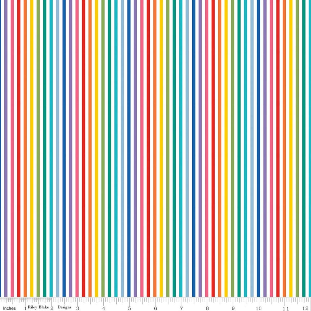 1/8" Rainbow Multi-color Bright Stripe Cotton Fabric - Riley Blake # ...