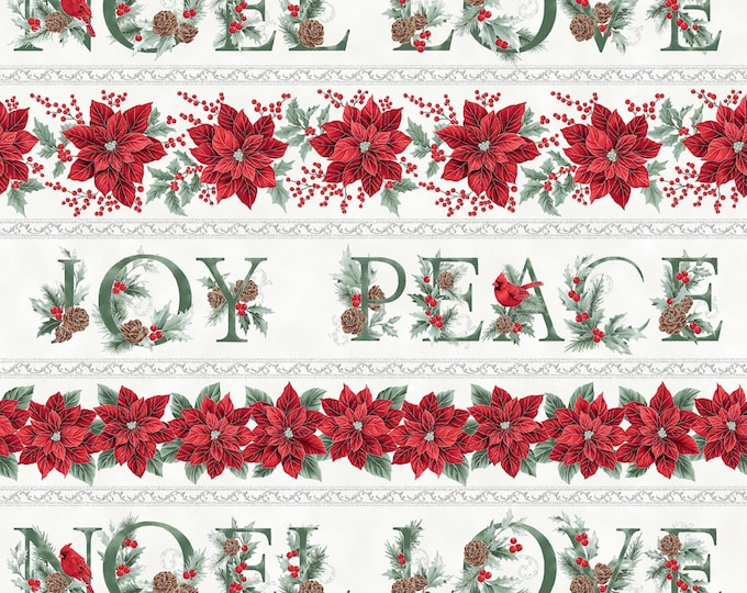 Winter Cherry Border Stripe W/silver Metallic Quilt Cotton Fabric ...