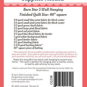 Barn Star 5 Quilt Pattern by Corey Yoder of Coriander Quilts - #CQ198 ...