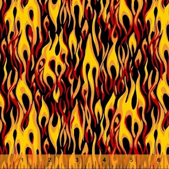 Fire/Flames on Black Quilt Cotton Fabric Hold the Line by | Etsy