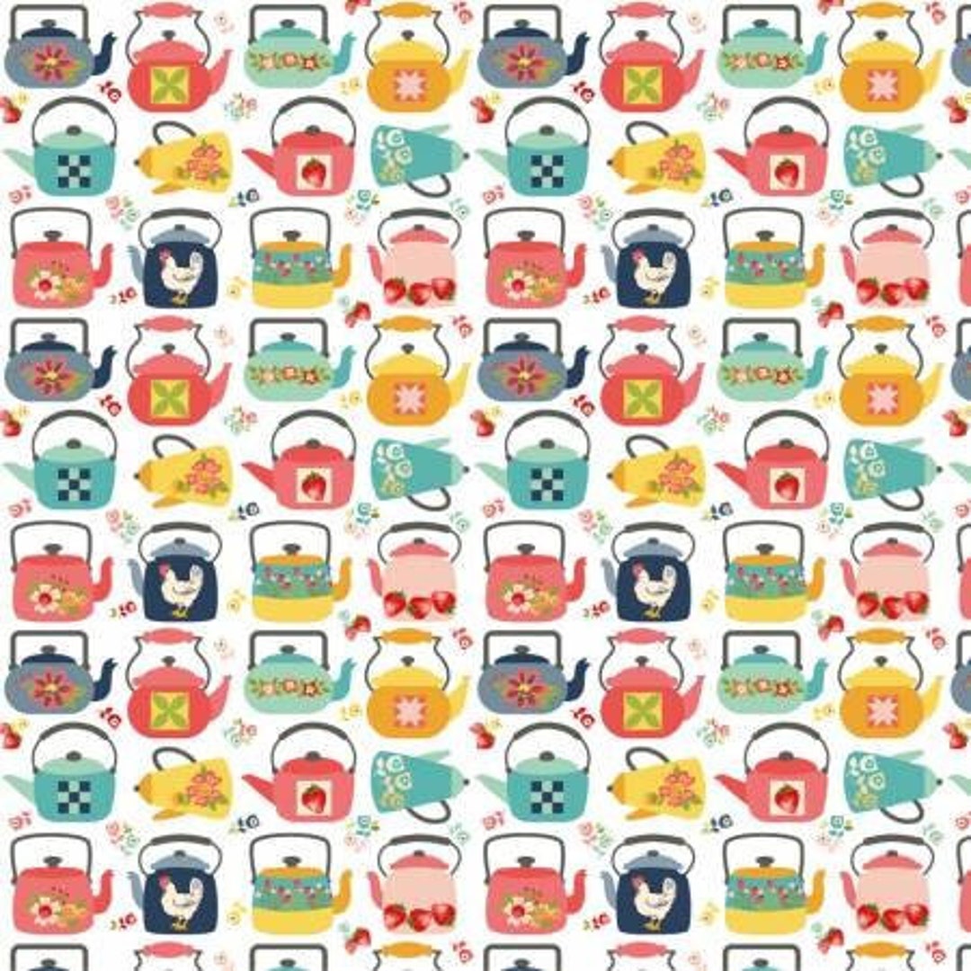Calico Tea Kettles Natural Quilt Cotton Fabric From Betsy's Sewing Kit ...