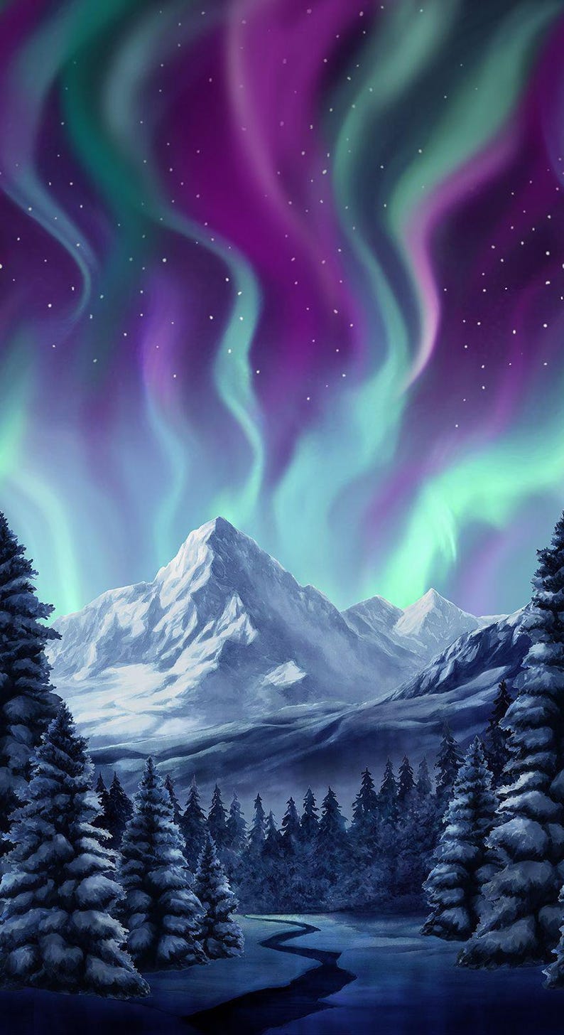 24"x44" Aurora Northern Lights Mountain Cotton Fabric Panel - Timeless ...