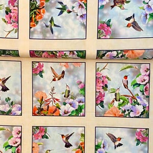 24"x44" Dating Game Hummingbirds Blocks Cotton Fabric Panel - Elizabeth ...