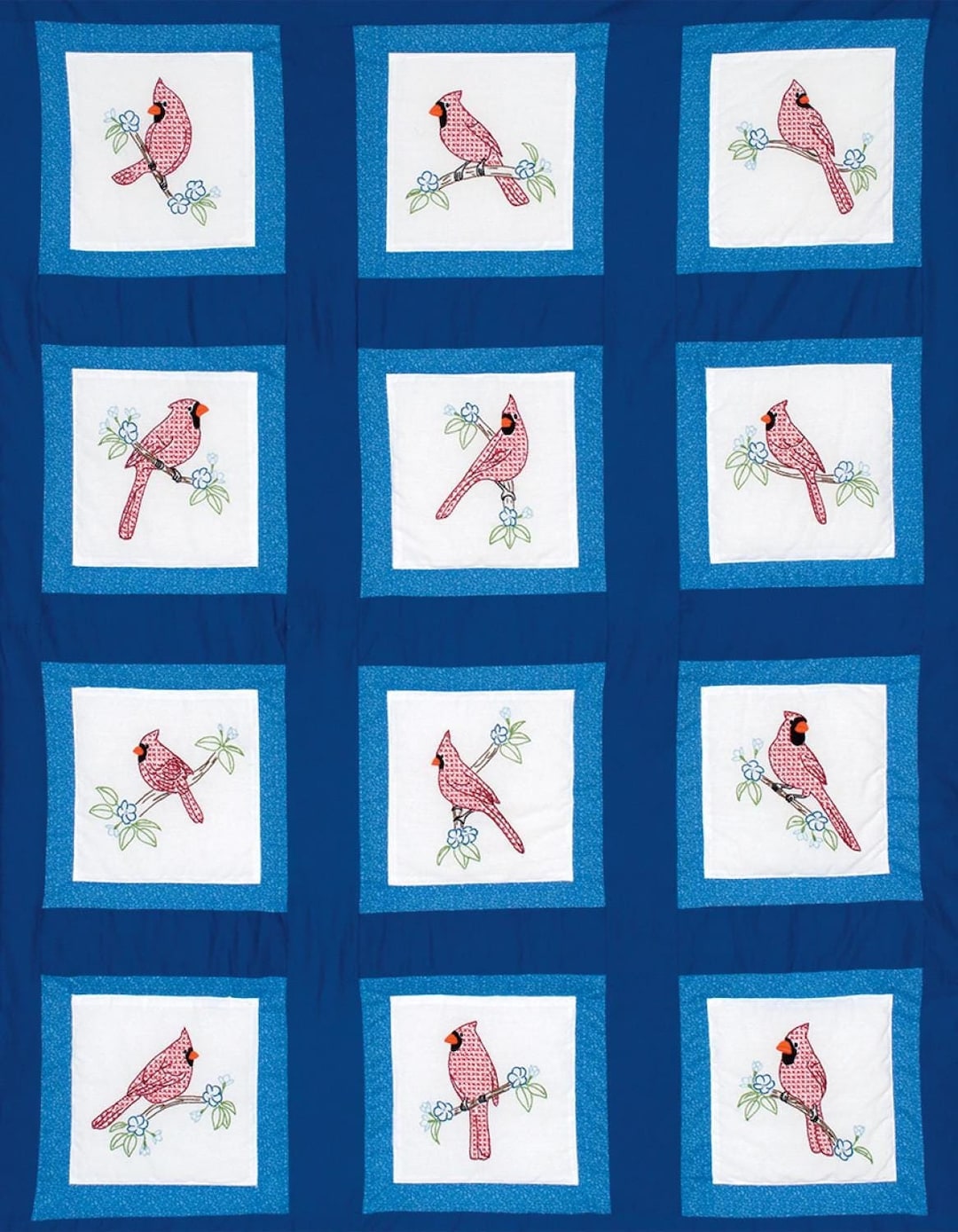 Cardinal Quilt Squares - Stamped for Crossstitch & Embroidery Quilt ...