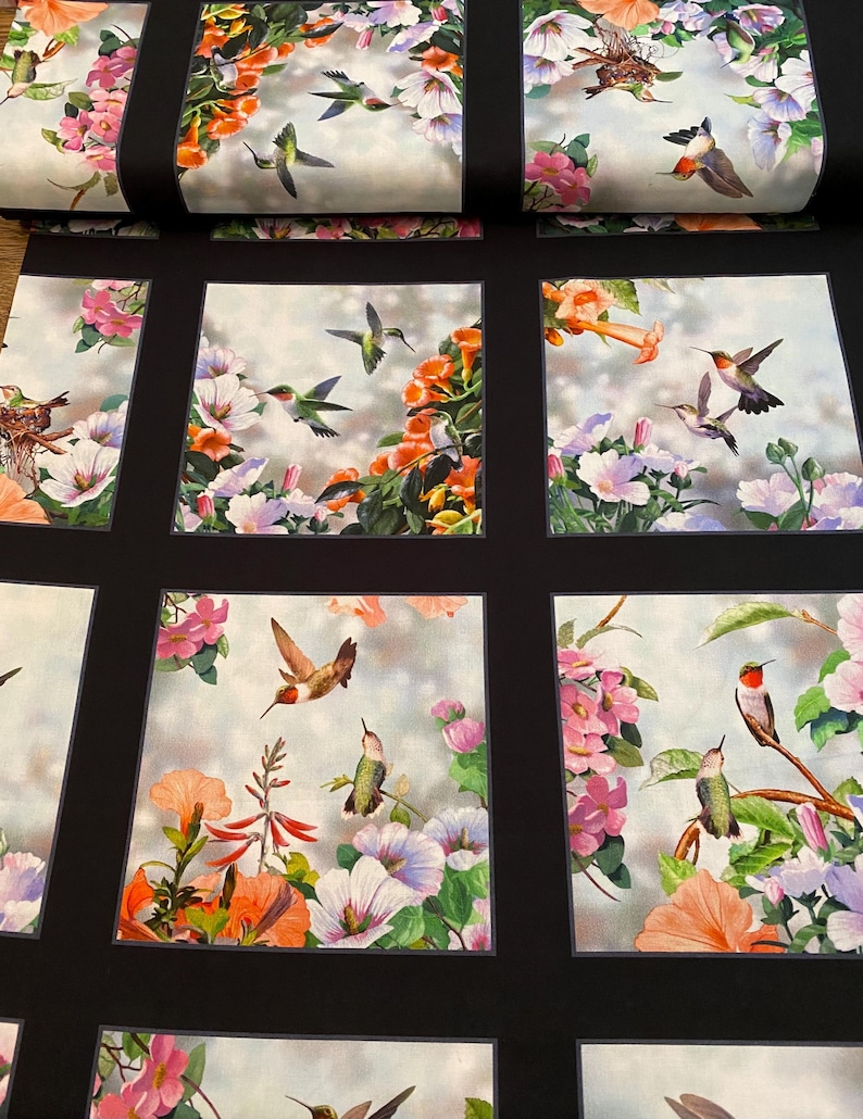 24"x44" Dating Game Hummingbirds Blocks Cotton Fabric Panel - Elizabeth ...