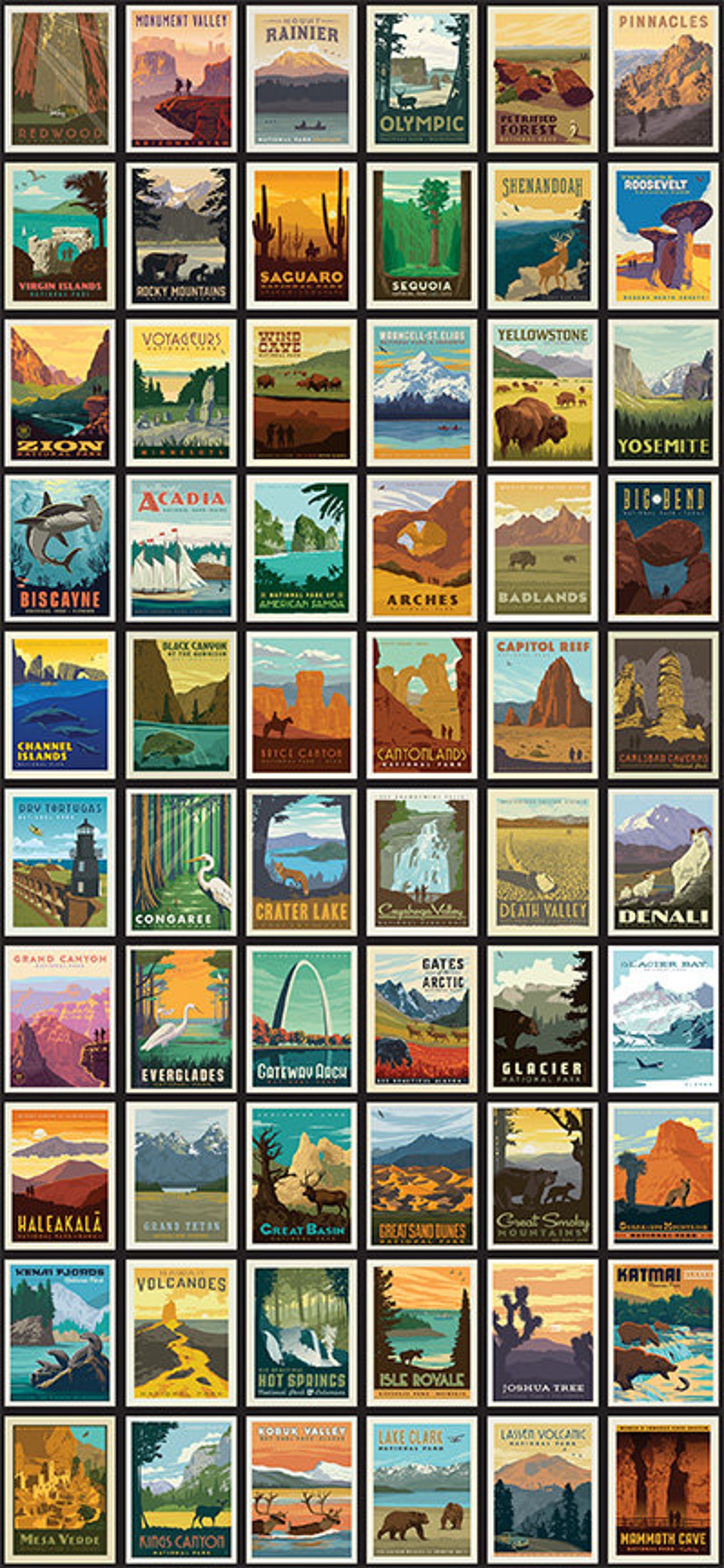 24"x44" National Parks Posters Black Cotton Fabric Panel - Riley Blake ...