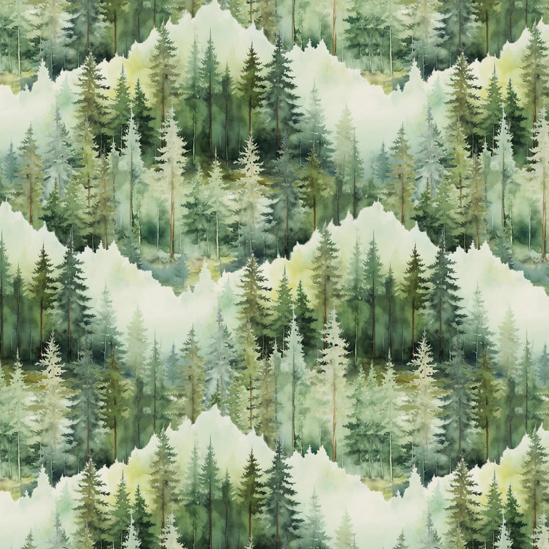 Scenic Trees Cotton Fabric - P&B Textiles #BCOU6127-GMU - Continuous 1/ ...