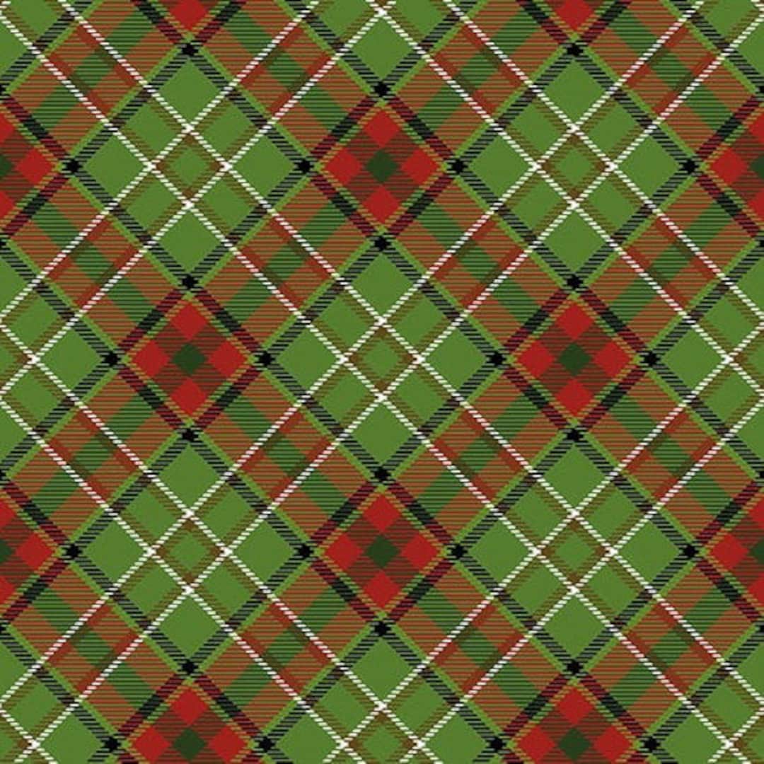 Green Red Diagonal Plaid Quilt Cotton Fabric From Moose Lodge by Jan ...