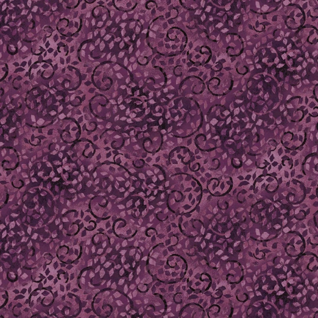 Dark Purple Essentials Leafy Scroll Tonal Texture Cotton Fabric ...