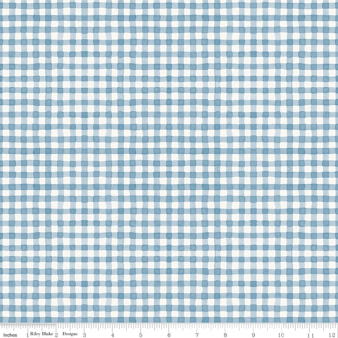 Countryside Printed Blue Gingham Check Quilt Cotton Fabric by Lisa ...