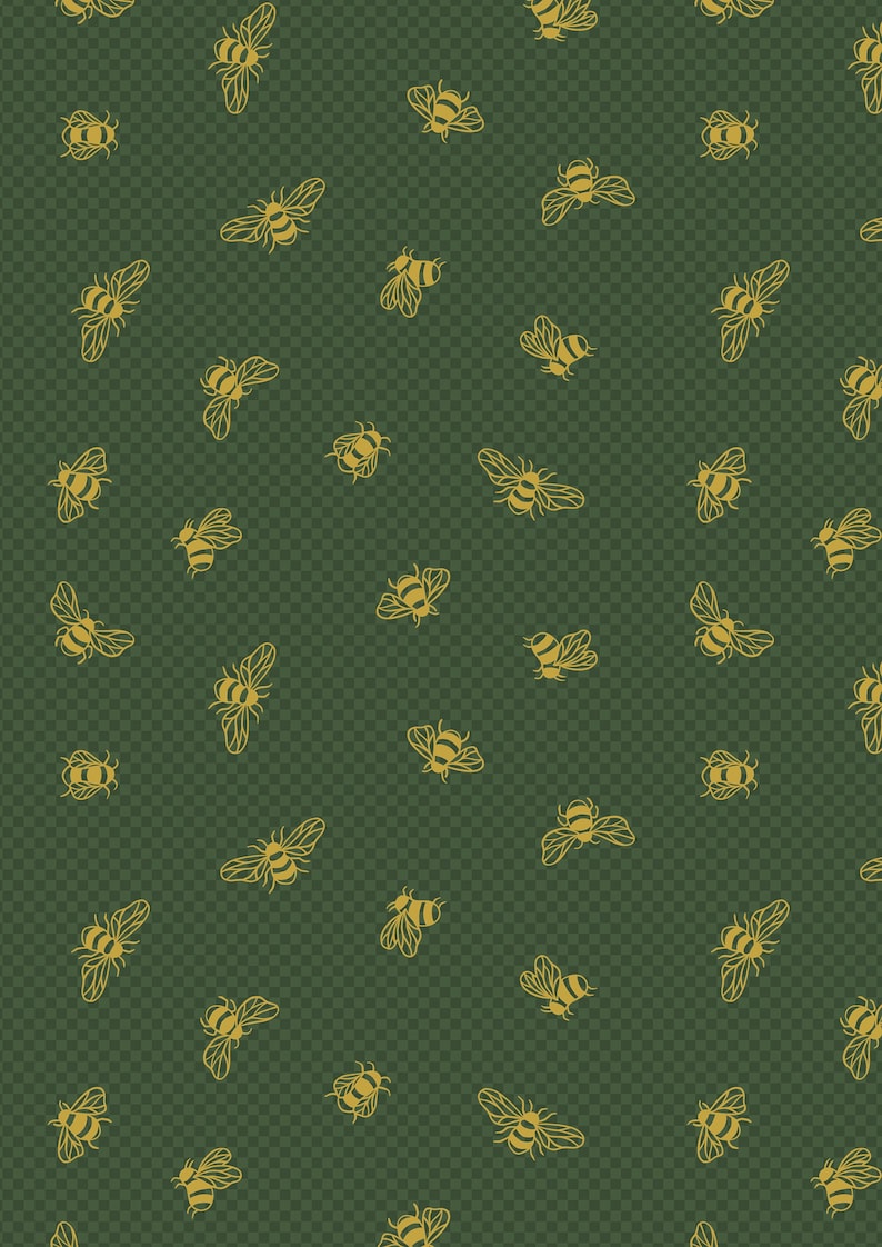 Gold Metallic Bees on British Green Quilting Cotton Fabric From Honey ...