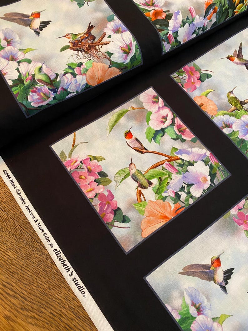 24"x44" Dating Game Hummingbirds Blocks Cotton Fabric Panel - Elizabeth ...