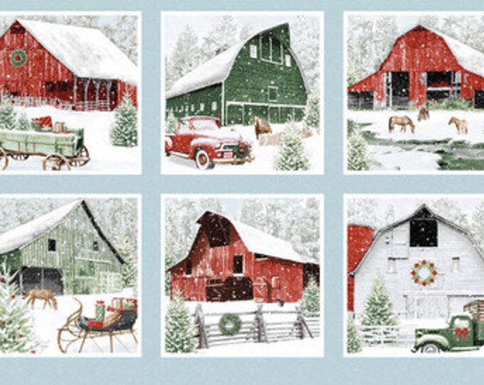 Barn Blocks Quilt Cotton Fabric Panel From Holiday Spirit by Jan Shade ...