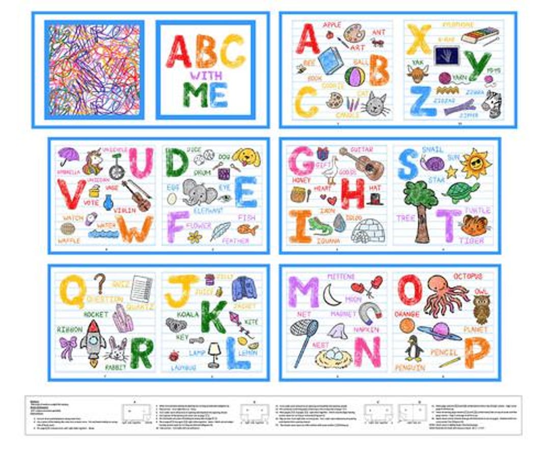 ABC With Me White Alphabet Quilt Cotton Book Panel From Color My World ...