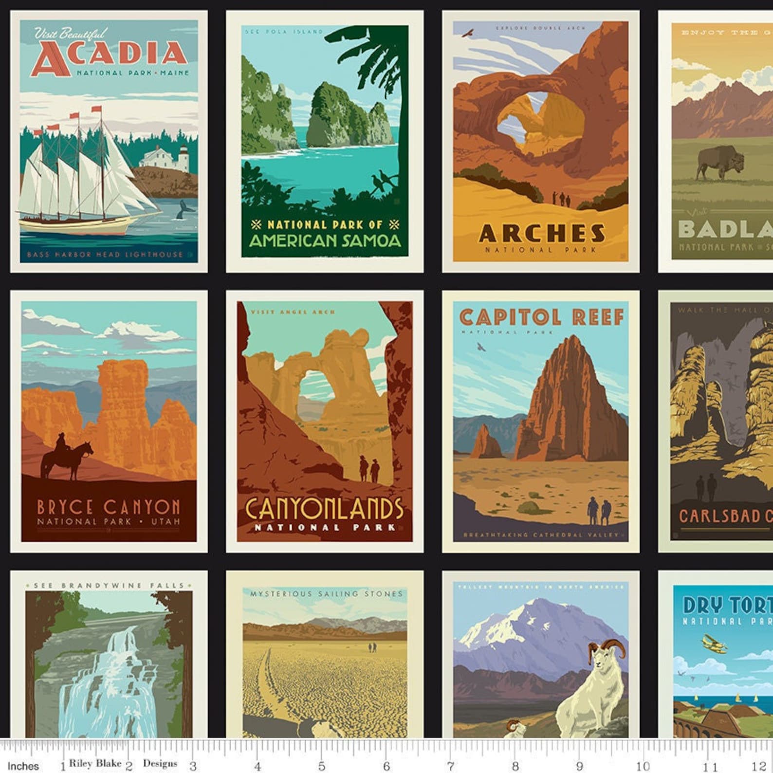 24"x44" National Parks Posters Black Cotton Fabric Panel - Riley Blake ...