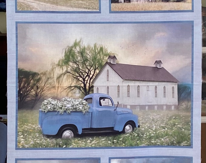 Grey American Barns Quilt Cotton Fabric Panel by Lori Dieter for ...