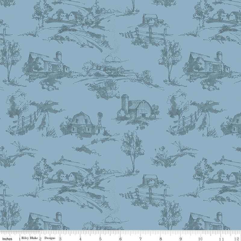 Blue Toile Fabric - Etsy