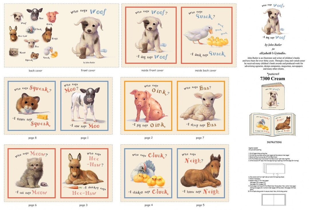 Baby Farm Animal Friends Cream Cotton Soft Book Panel by John Butler ...