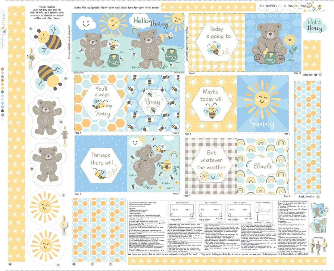 36"x44" Hello Honey! Soft Cloth Baby Book Cotton Fabric Panel - Studio ...