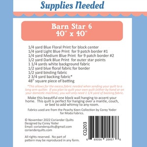 Barn Star 6 Quilt Pattern by Corey Yoder of Coriander Quilts - #CQ203 ...