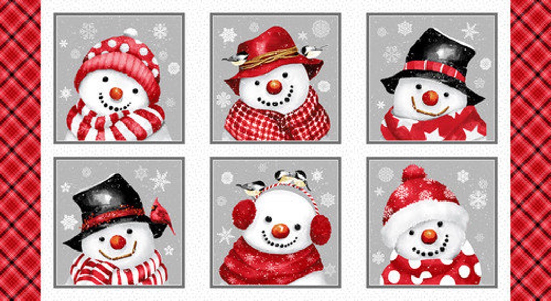 Snowman Face Blocks Quilt Cotton Fabric Panel From Snow Crew by Barb ...