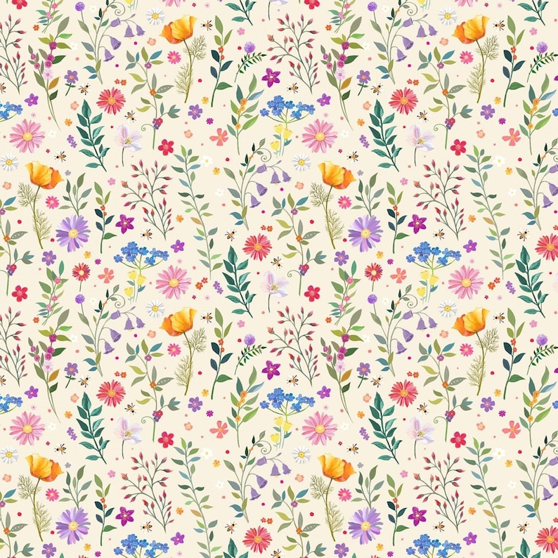 Petite Fleur Light Cream Floral Quilt Cotton Fabric From Simple Life by ...