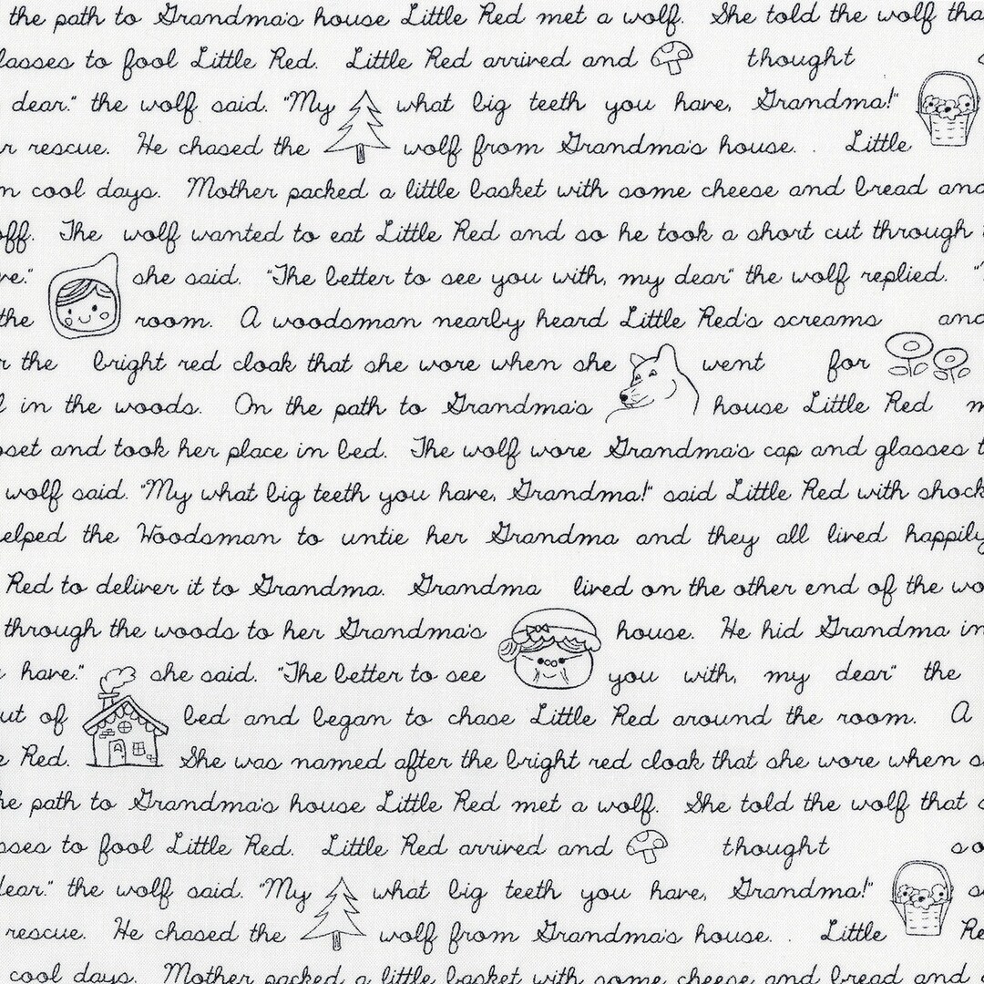 Little Red - Black Writing on Soft White Quilt Cotton Fabric - Fine ...