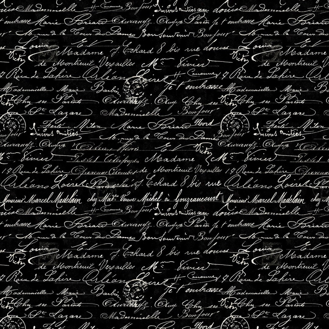 Black Handwriting Script Text From Vintage Rose by TT Fabrics ...