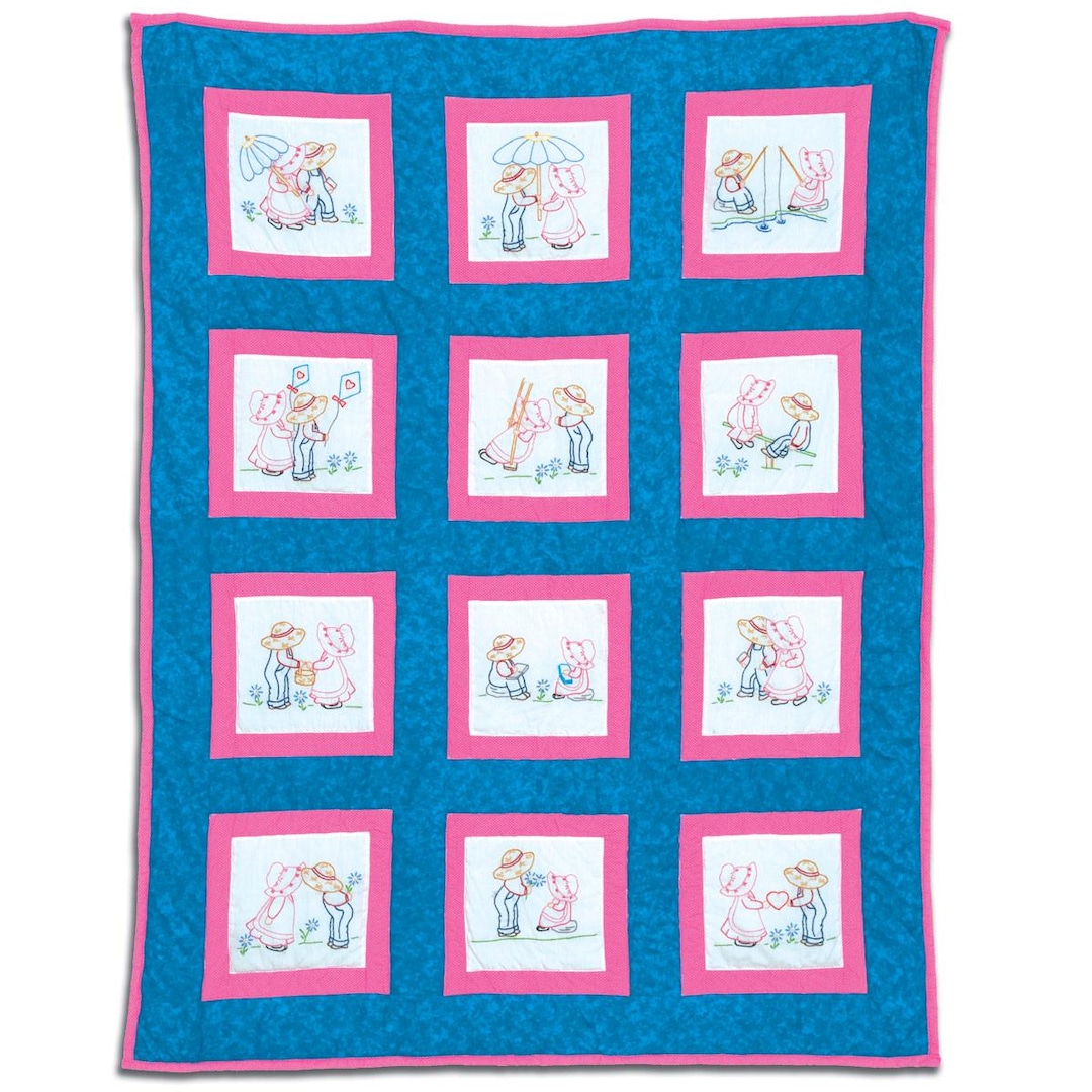9"x9" Sunbonnet Sue & Sam Stamped for Embroidery Quilt Blocks - Jack ...