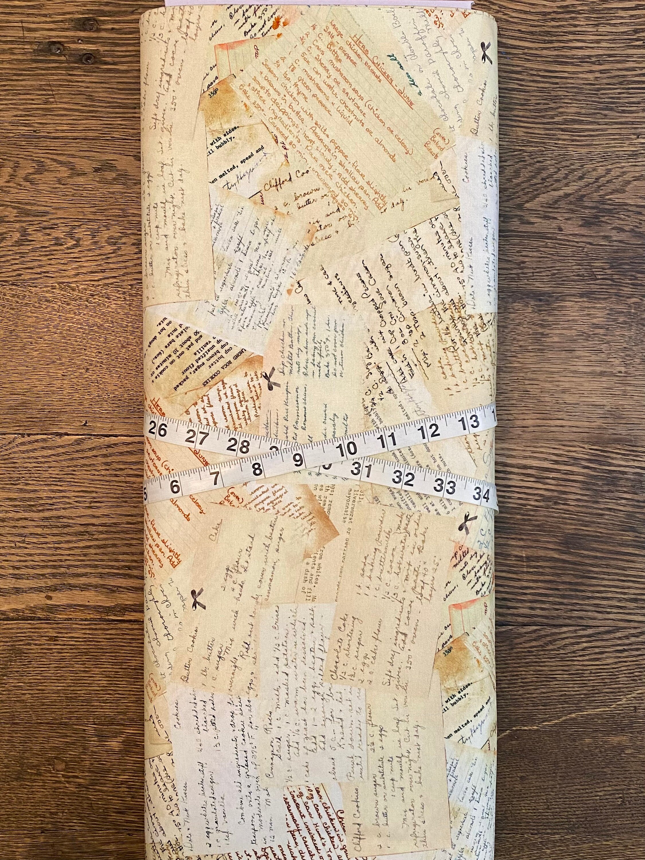 Natural Handwritten Recipe Cards Quilting Cotton Fabric From - Etsy