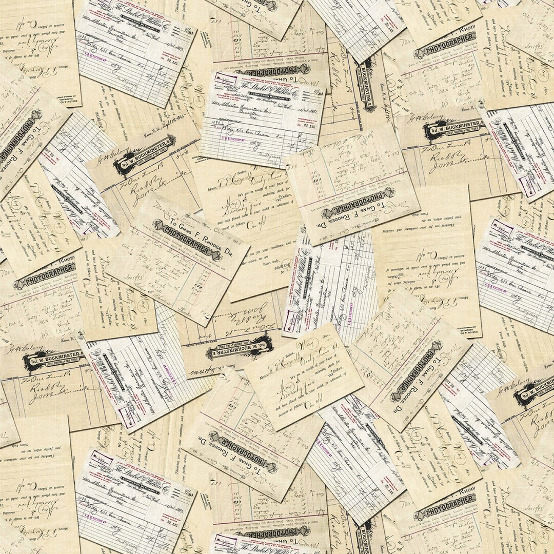 Old Receipts Cream Quilt Cotton Fabric From Vintage Perfumery by MMF ...