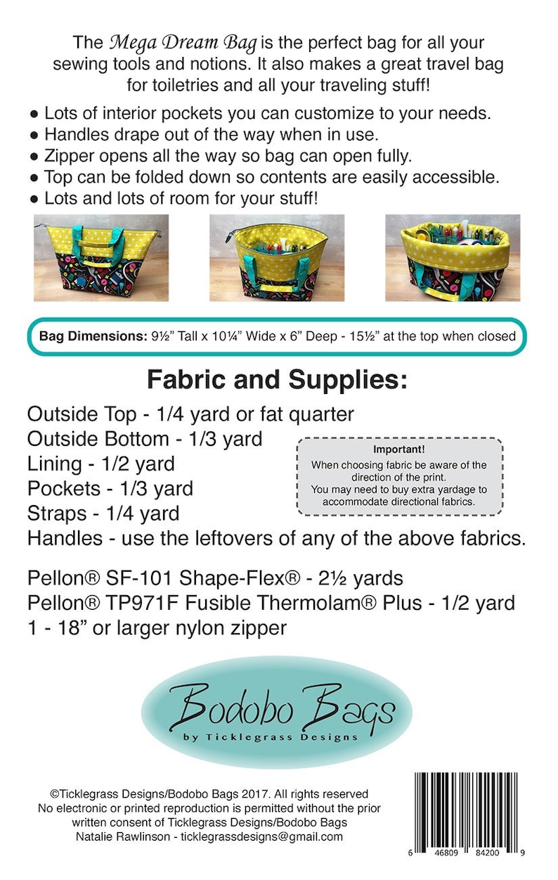 Mega Dream Bag Pattern by Ticklegrass Designs/bodobo Bags - Paper ...