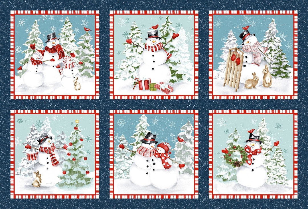 Snowman Blocks Quilt Cotton Fabric Panel From Bundle up by Barb ...