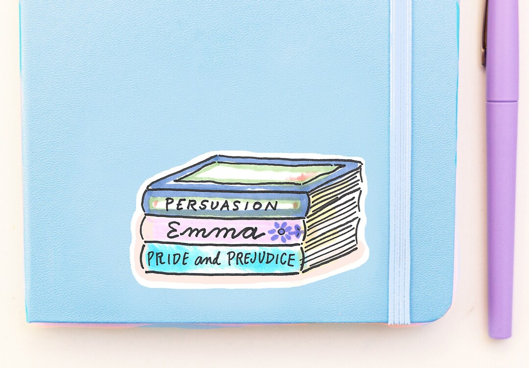 Jane Austen Bookstack Sticker - Pride and Prejudice - Persuasion - Emma ...
