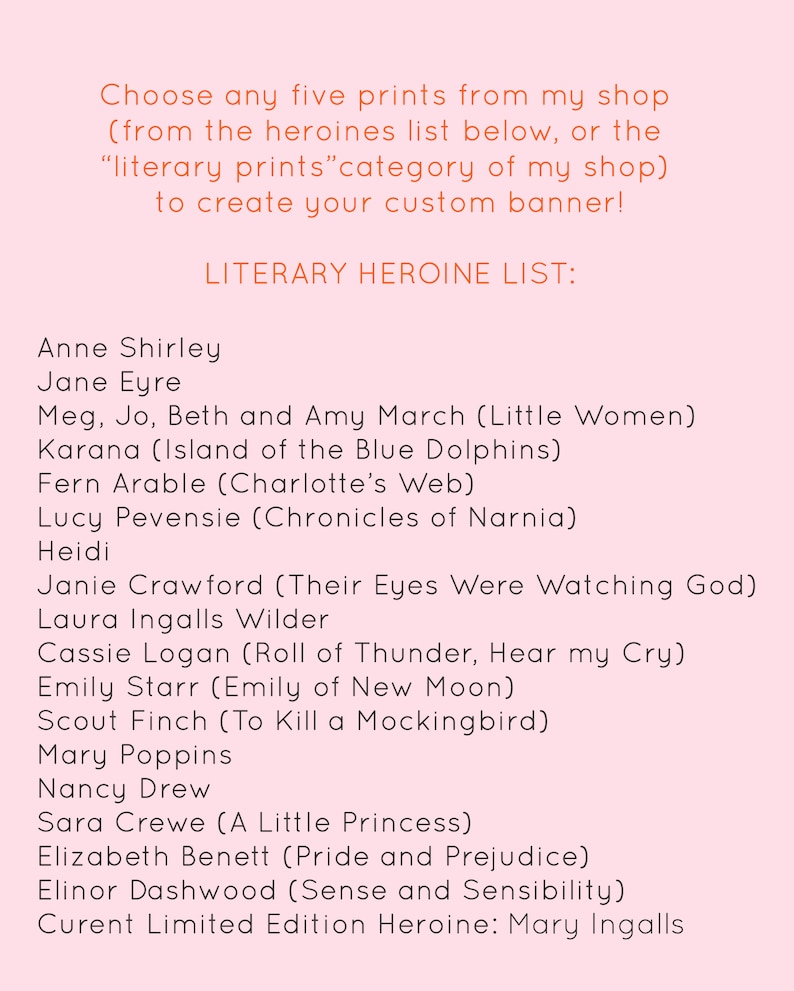 Literary Heroine Banner - Girls Room Decor - Nursery Wall Art - Book ...