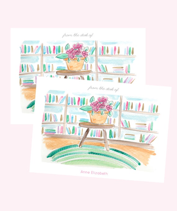 Personalized Stationery Set Flowers in Library Custom Note - Etsy