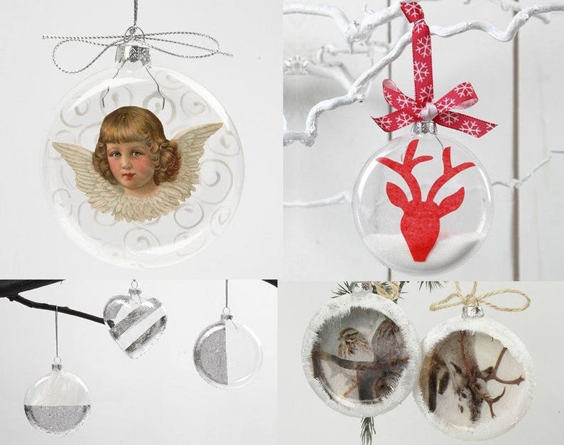 A Box of 6 Flat Glass Round Empty Baubles to Make Your Own Christmas ...