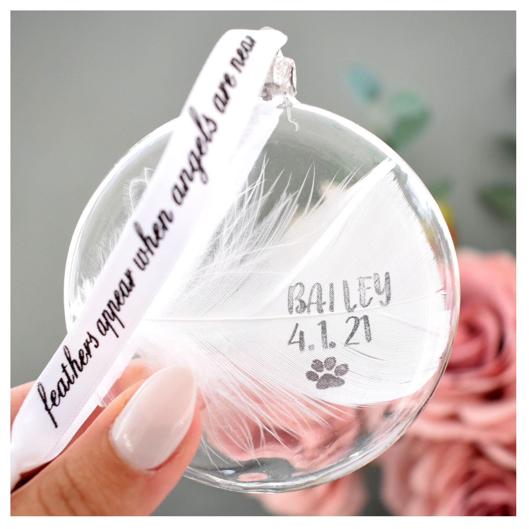 Real Personalised White Feather Memorial Bauble. Name / Date - Etsy UK