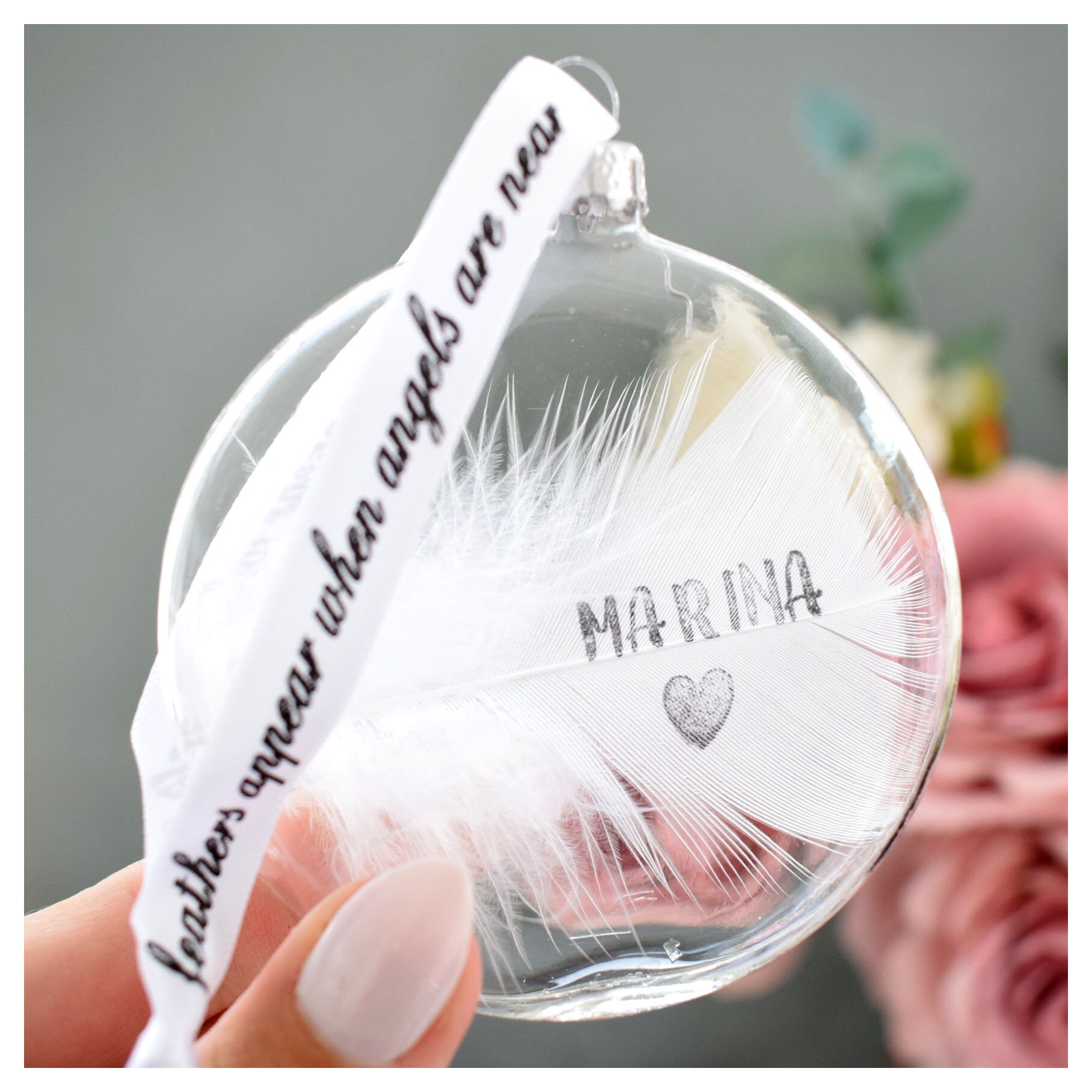 Real Personalised White Feather Memorial Bauble. Name / Date - Etsy UK