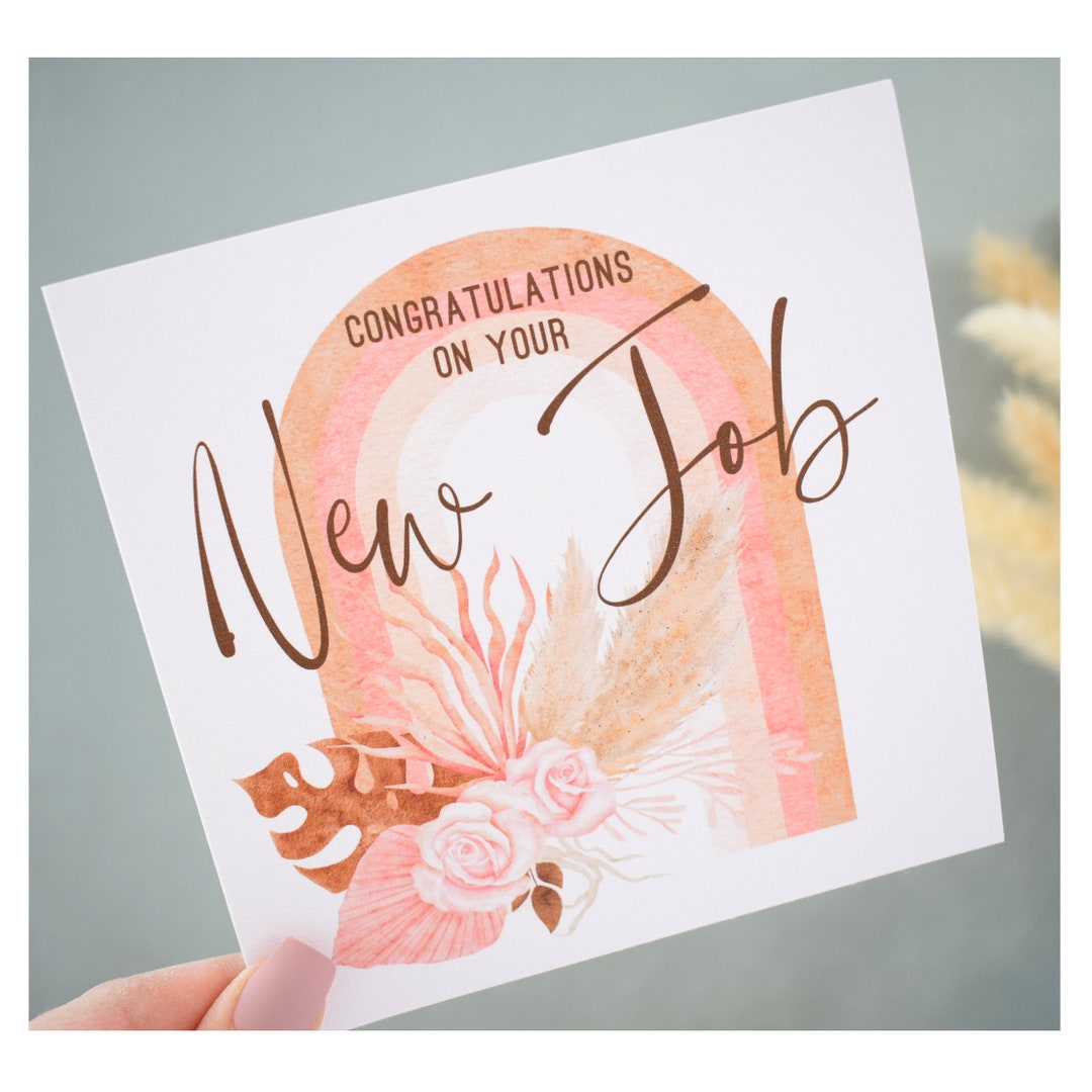 New Job Card. New Role Promotion Congratulations. Modern Pampas and ...