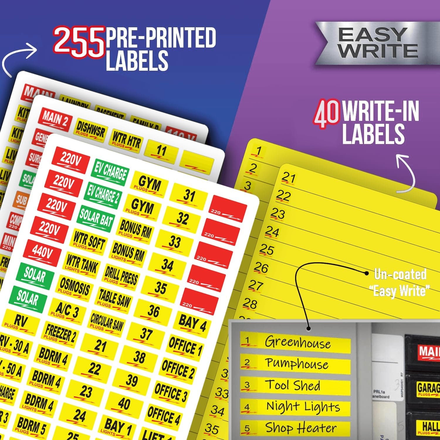 Circuit Breaker Labels - 200 AMP Edition, 255 Tough Vinyl Labels, Apply ...