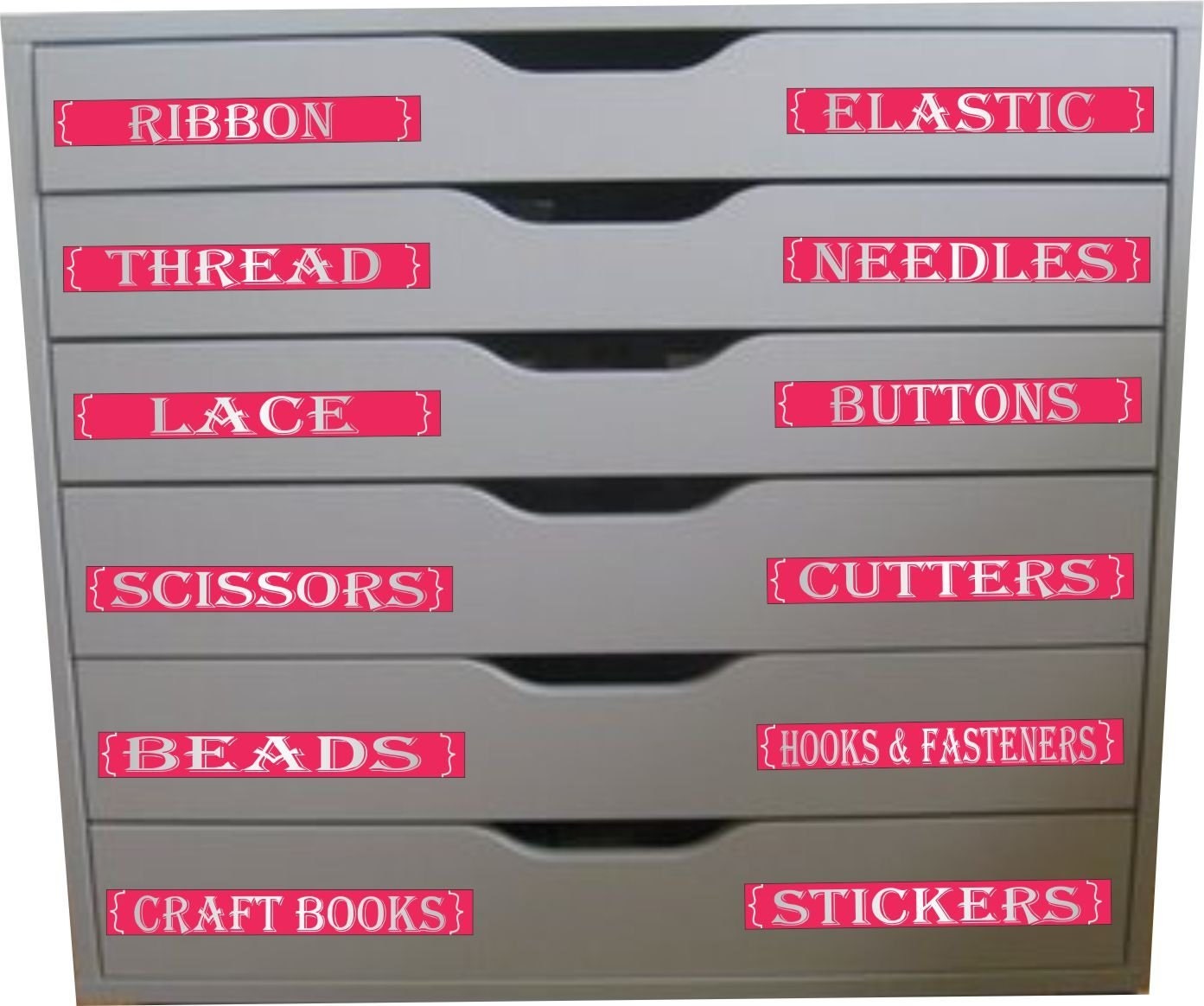 Craft Organizer Labels, Bright Chrome Letters, Rose Background, Fit All ...
