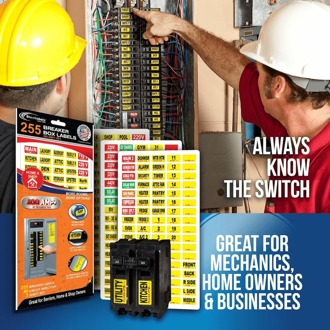 Circuit Breaker Labels - 200 AMP Edition, 255 Tough Vinyl Labels, Apply ...
