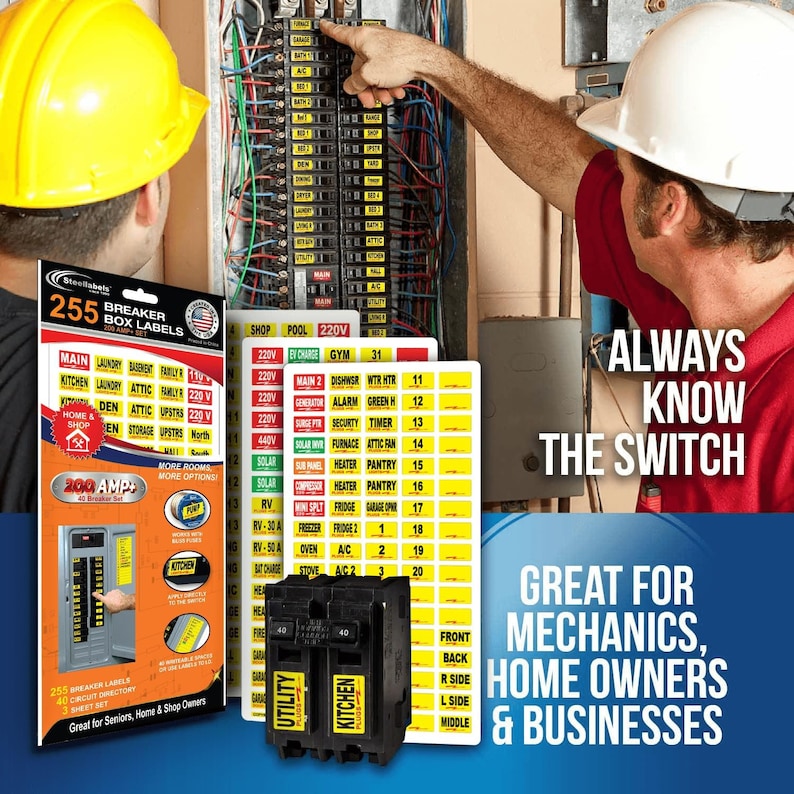Circuit Breaker Labels - 200 AMP Edition, 255 Tough Vinyl Labels, Apply ...
